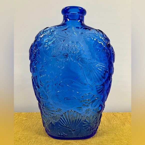 Accents | Vintage Cobalt Blue Sea Shell Flask Style Bottle 8tall Made ...